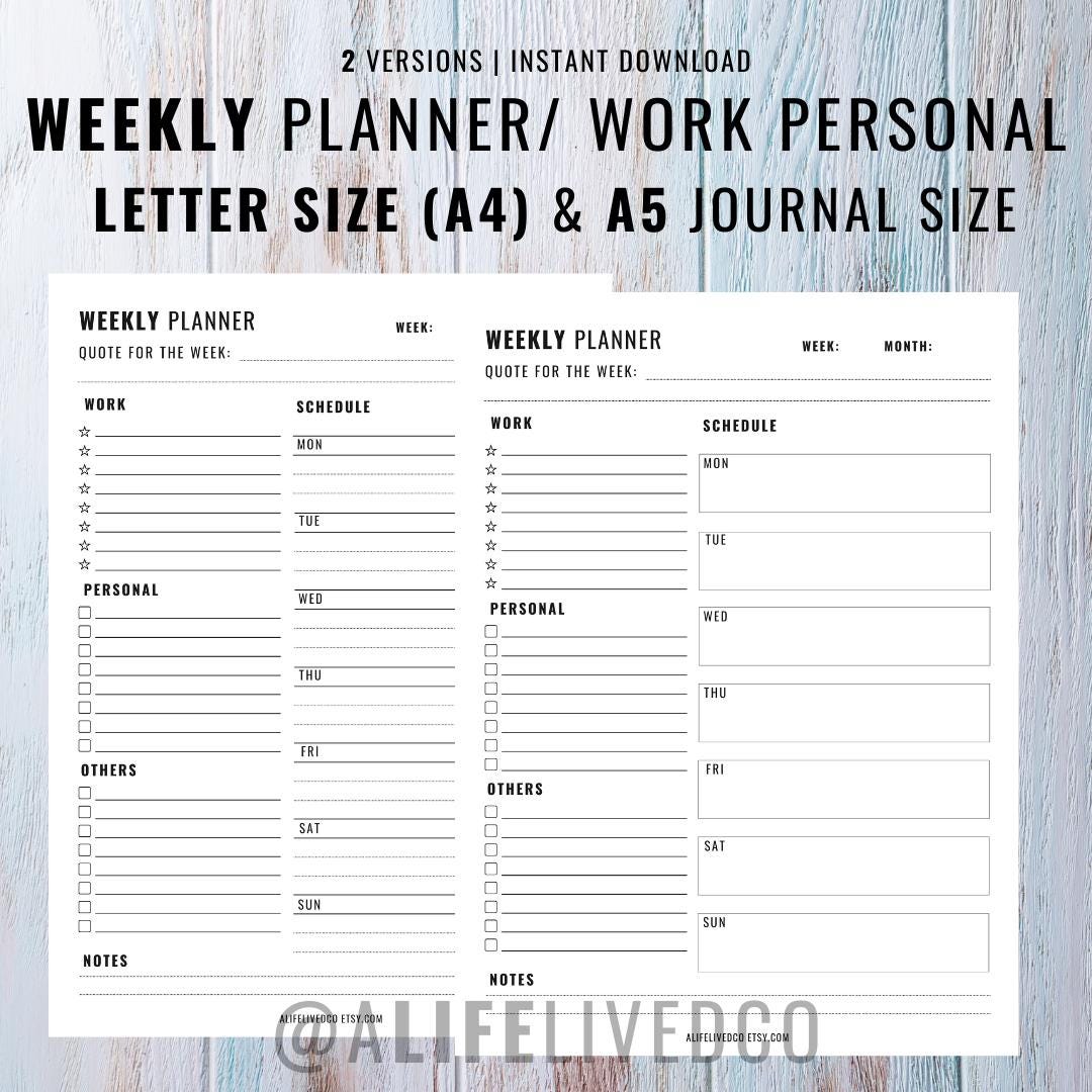 Weekly WORK Planner - Weekly Habit Tracker - Weekly to Do List - Weekly ...