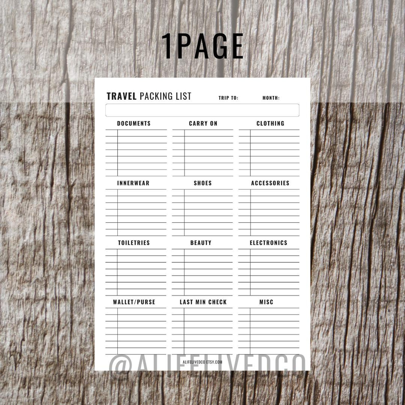 Travel Packing List -PRINTABLE Journal Page -travel List - Travel ...