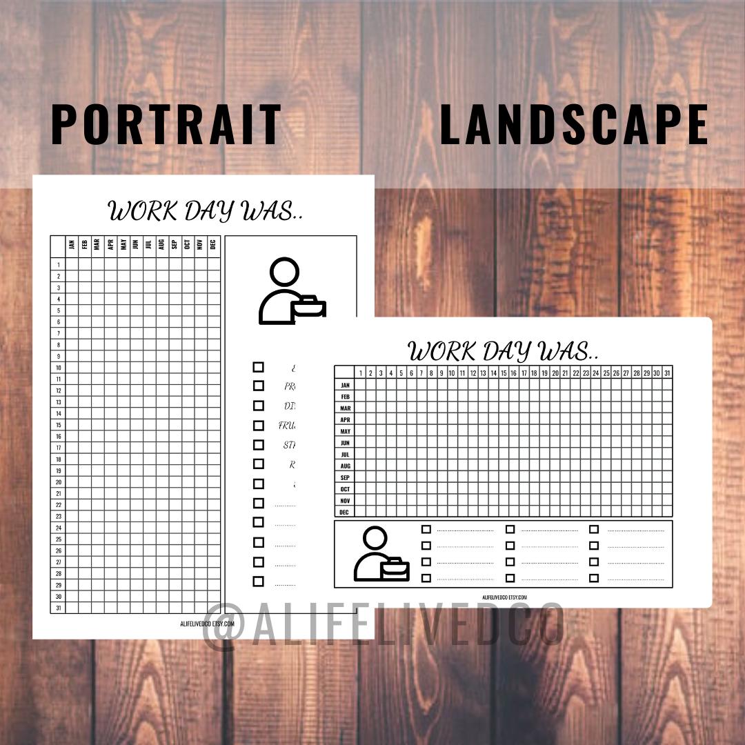 Work Day Was Tracker - Work Tracker - PRINTABLE Journal Page - Yearly ...