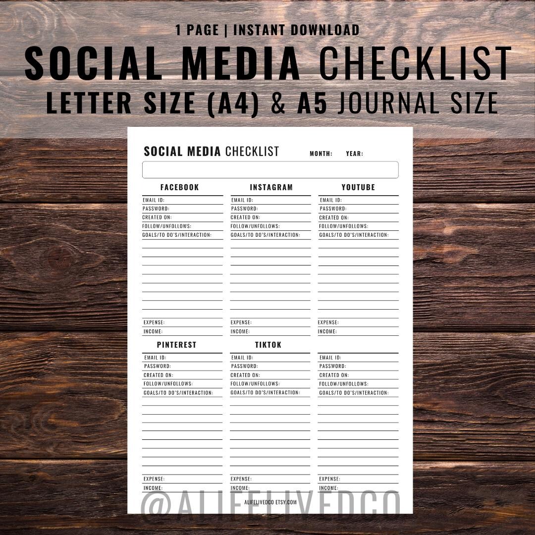 Social Media Planner Printable - Checklist Planner for Instagram ...