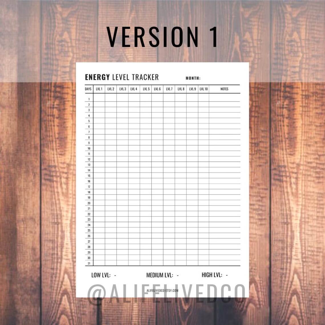 Monthly Energy Tracker - Fatigue Tracker - PRINTABLE Journal- Planner ...