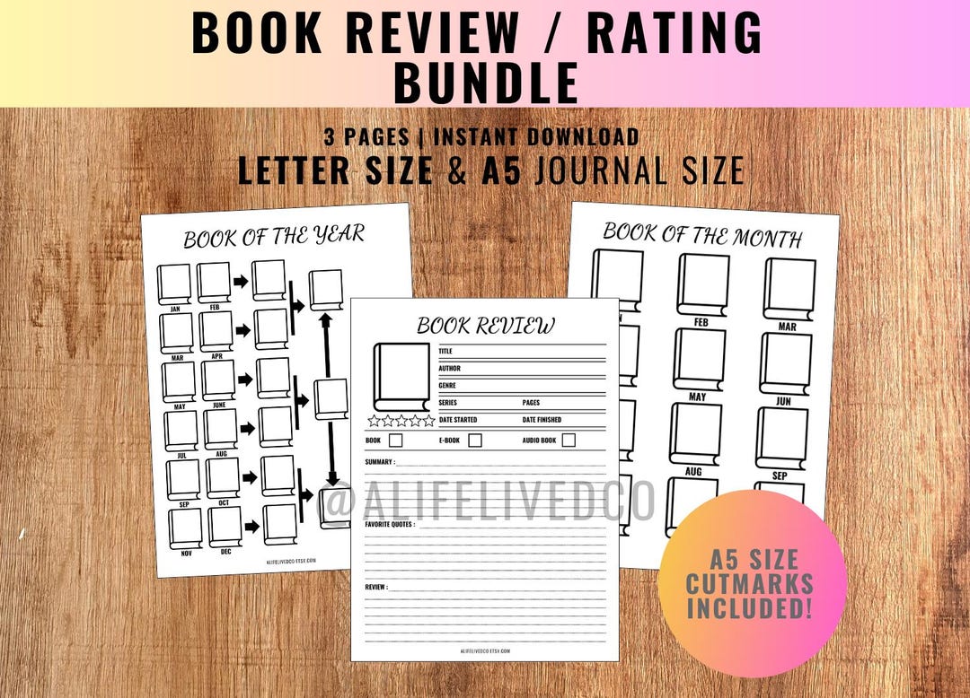 Reading Journal Printable Bundle: Book Review Tracker, A5/letter (PDF ...