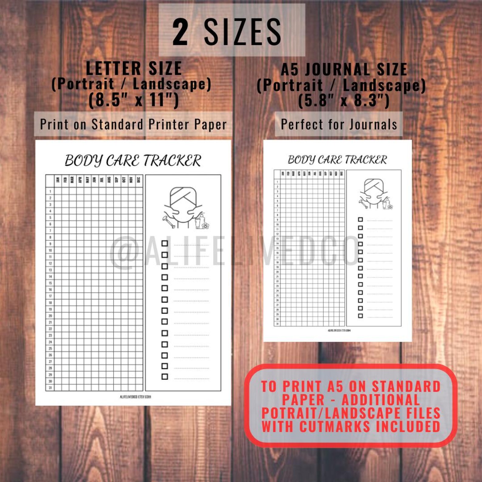 Yearly Body Care Tracker - Printable Journal Page - Habit Tracker ...