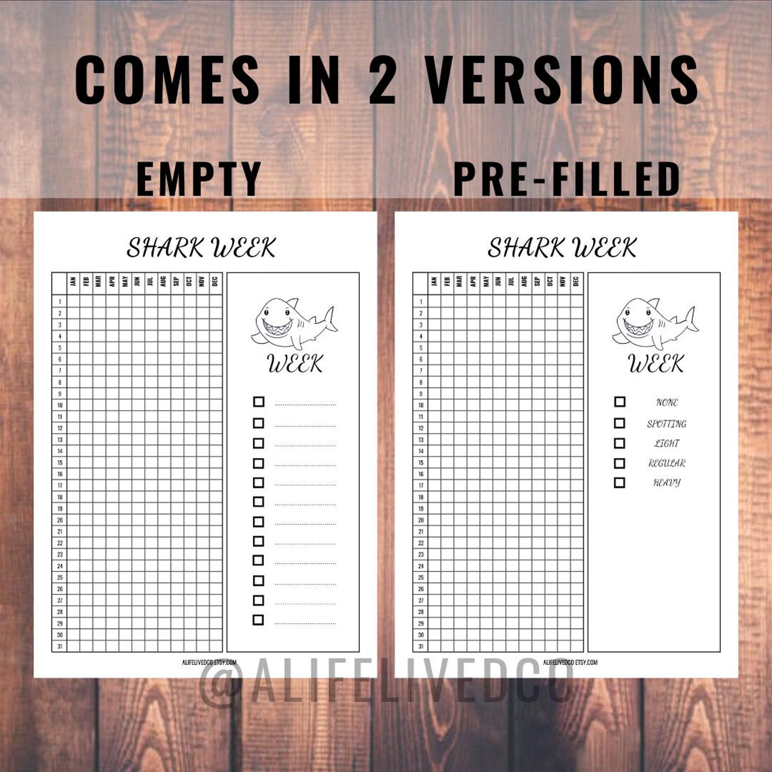 Shark Week Tracker - Printable Planner -journal Page - Menstruation Log ...