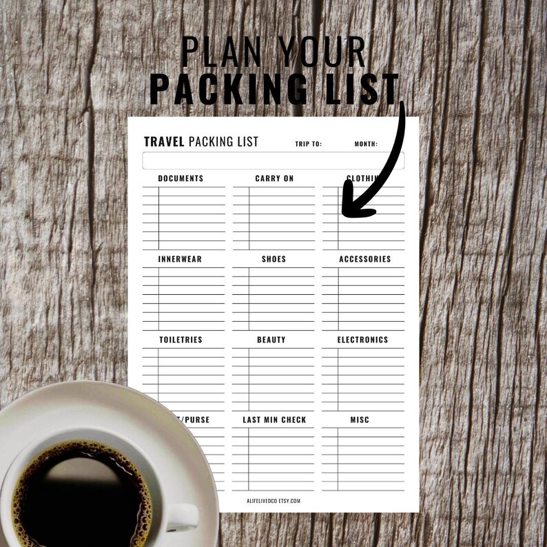 Travel Packing List -PRINTABLE Journal Page -travel List - Travel ...