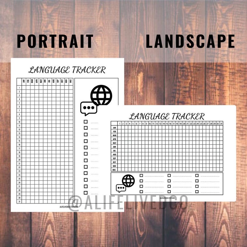 Language Tracker -new Language - PRINTABLE Journal Page - Habit Tracker ...