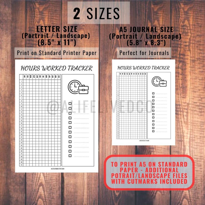 Work Hours Tracker - PRINTABLE Journal Page - Work Time Card - Work ...