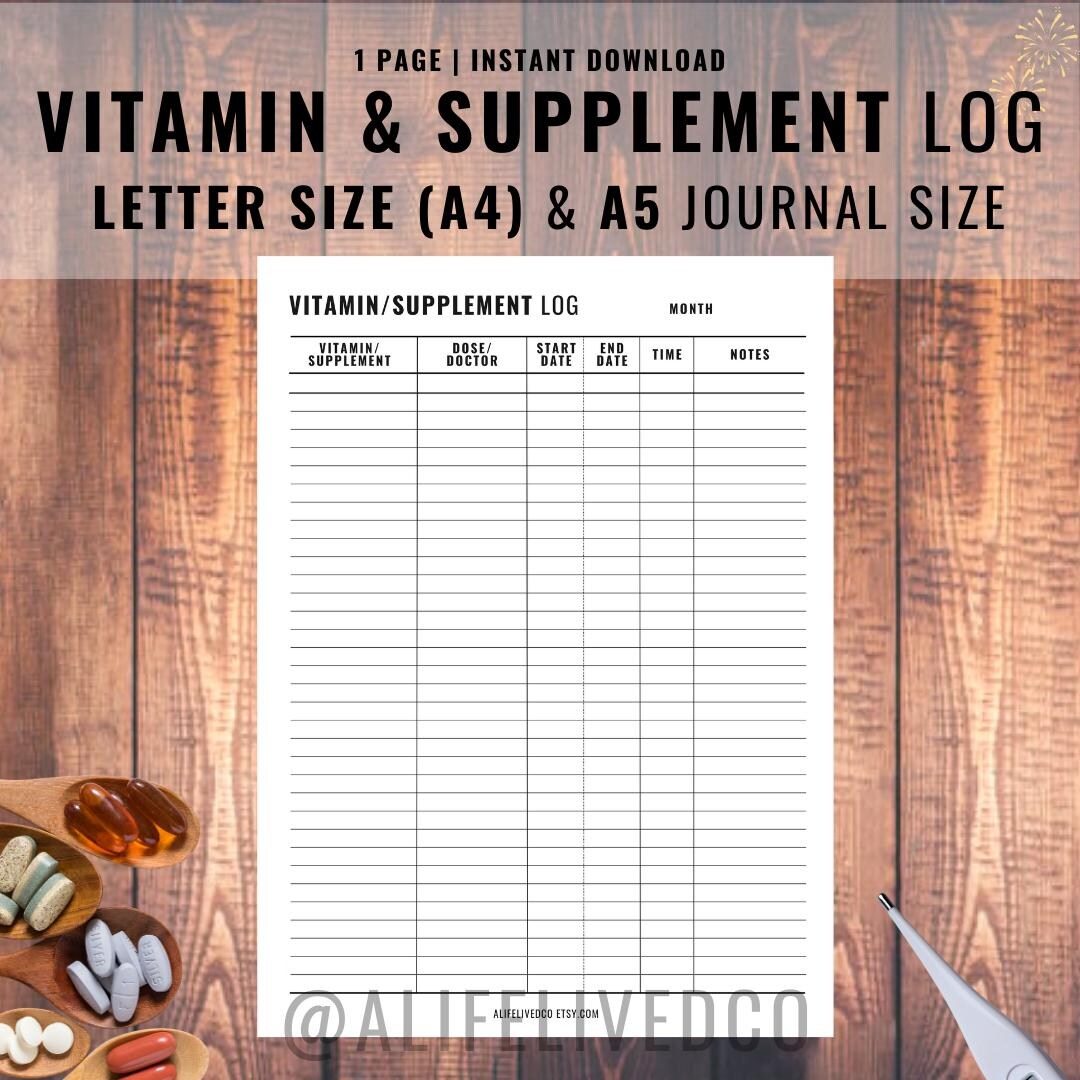 Vitamin Log - Vitamin Tracker - Medication Tracker - Health Tracker ...