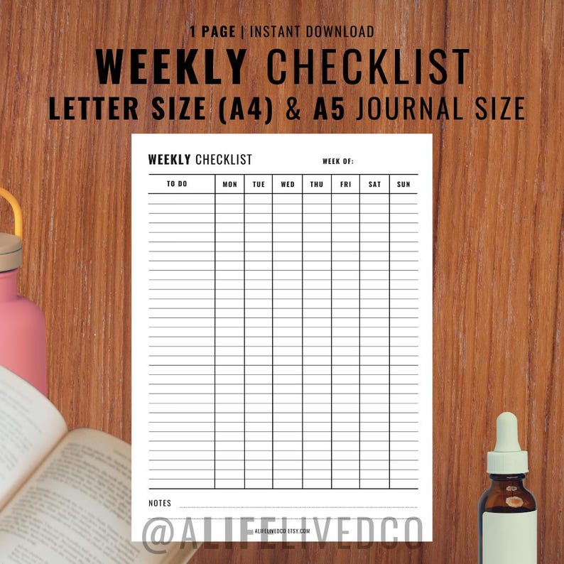 Weekly Checklist Printable-minimalist Weekly Checklist- Task Planner ...