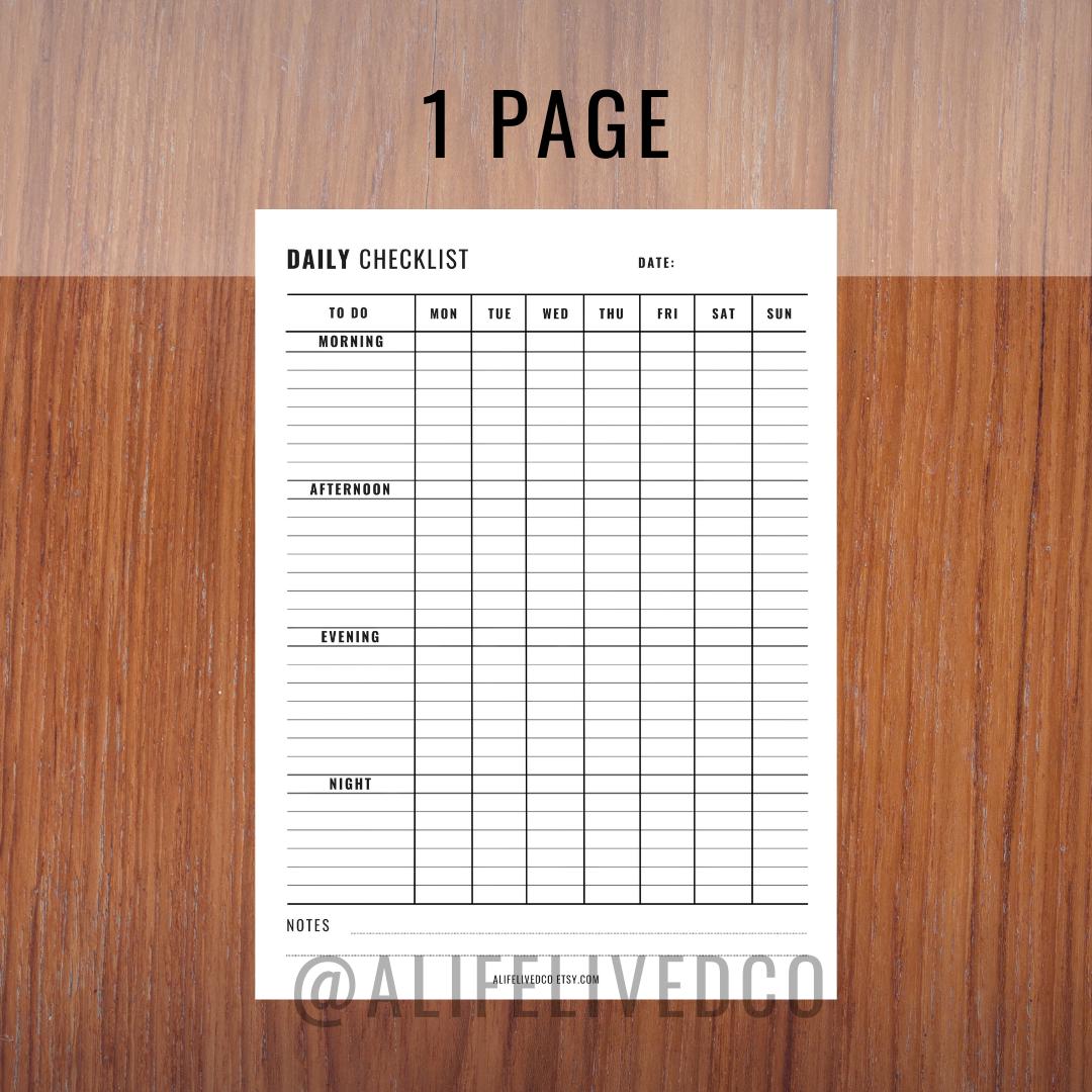 Daily Checklist Printable -minimalist Daily Checklist- Task Planner ...