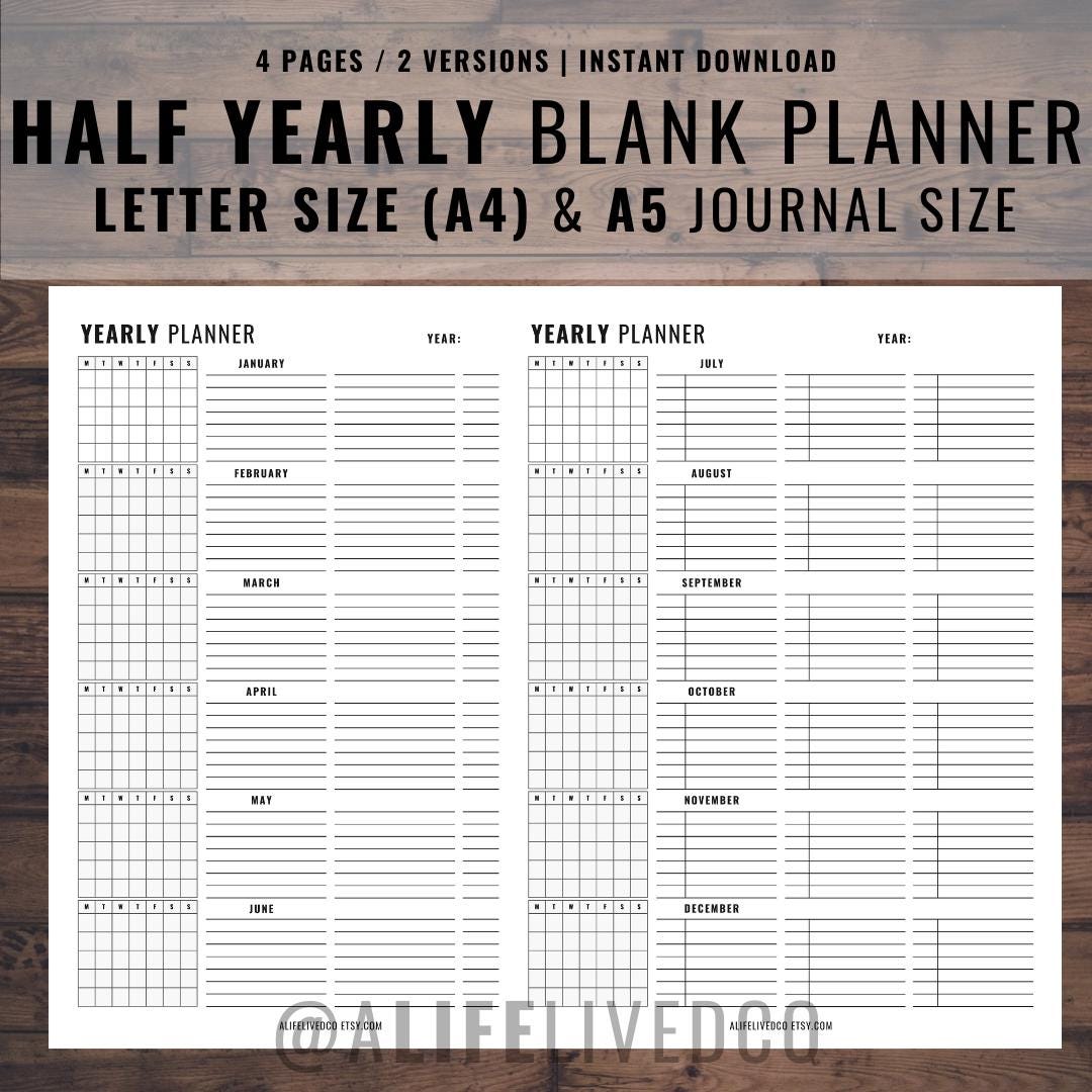 HALF Yearly Overview - Yearly Planner- Minimalist Yearly Planner- Year ...