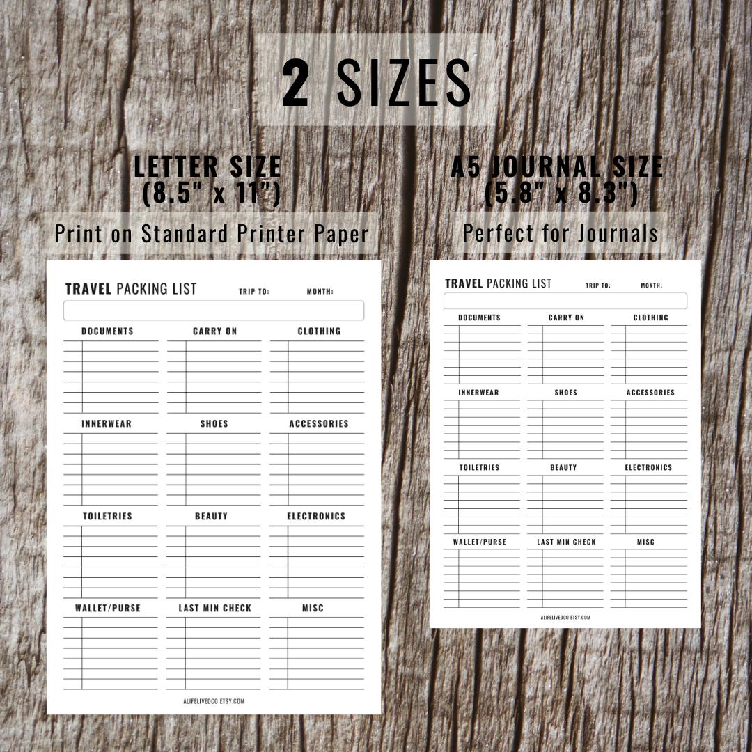 Travel Packing List PRINTABLE Journal Page travel List Travel Tracker ...