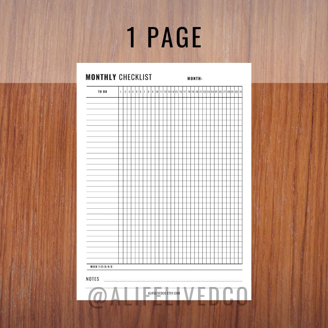 Monthly Checklist Printable-minimalist Monthly Checklist-task Planner ...