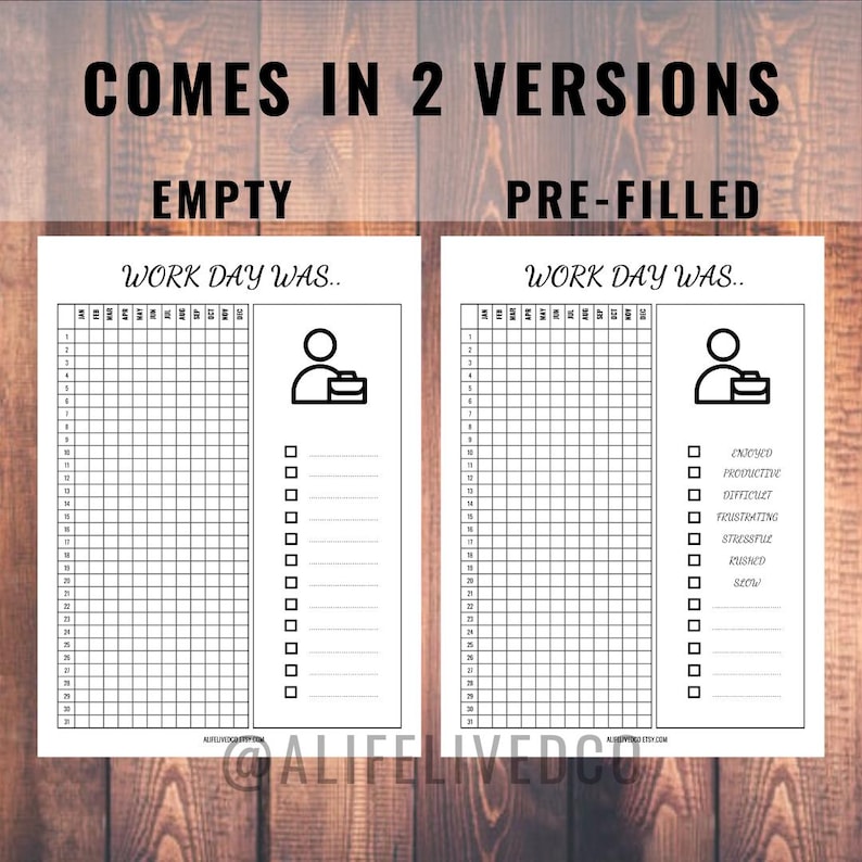 Work Day Was Tracker - Work Tracker - PRINTABLE Journal Page - Yearly ...
