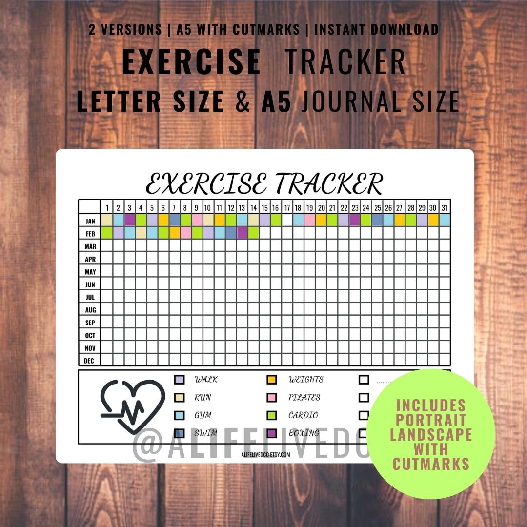 Exercise Tracker Monthly - PRINTABLE Journal Page - Workout Tracker ...
