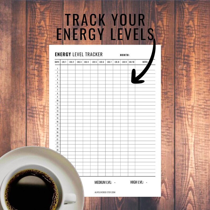 Monthly Energy Tracker - Fatigue Tracker - PRINTABLE Journal- Planner ...