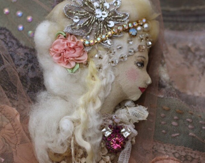 Artsy Pendant/brooch "rococo Doll" Mixed Media, Doll Art Pin, Primitive ...