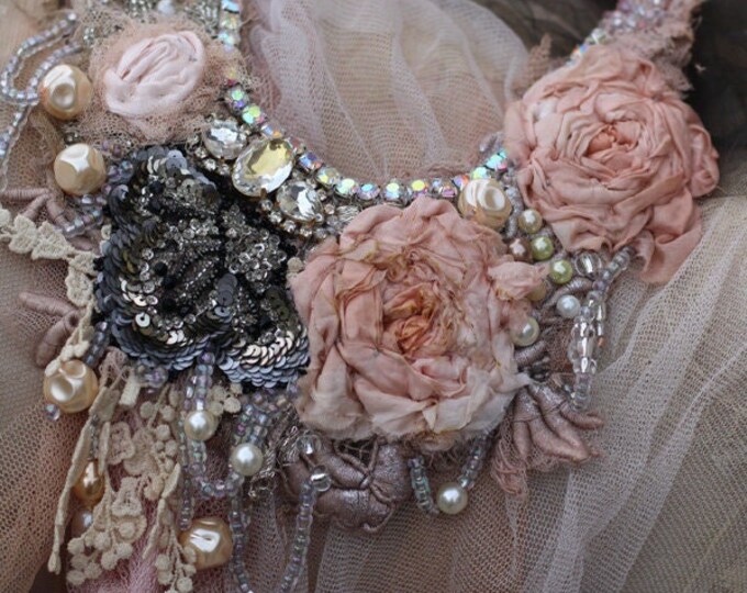 Brocante Necklace lace and Roses Bold Shabby Chic - Etsy