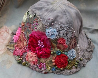 Artsy Boho Bucket Hat With Vintage Laces, fleurs Boheme Boho Hippie Hat ...