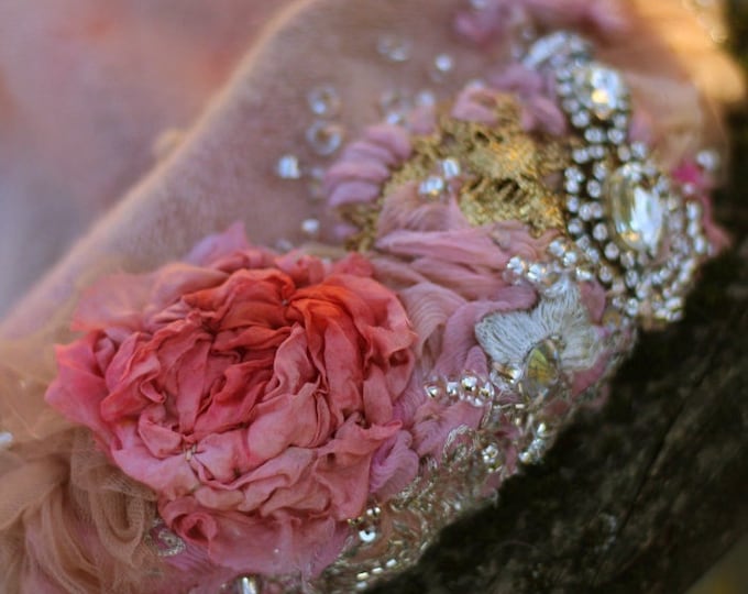 Boho Artsy Lace Jacket glittery & Roses Vintage Trims, Embroidered Details, Knit Jacket Cotton ...