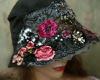 Artsy Boho Bucket Hat With Vintage Laces, fleurs Boheme Boho Hippie Hat ...