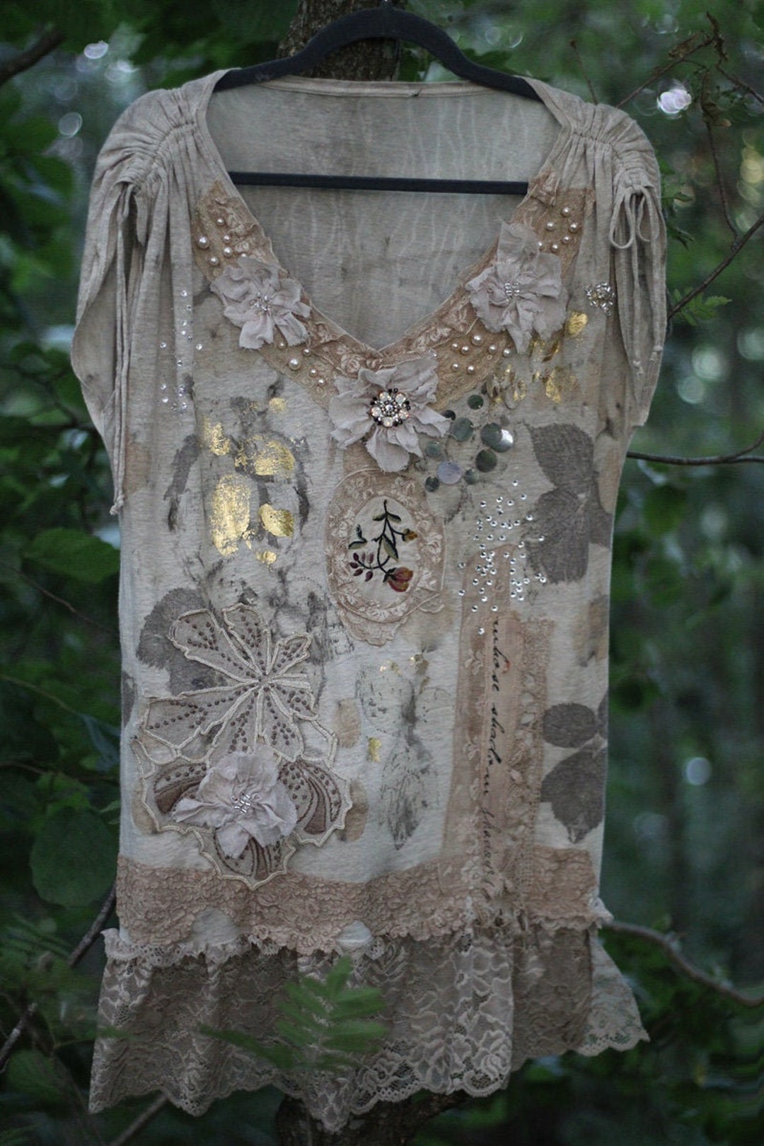 Eco Dyed/printed Artsy Linen Top of Leaves and Laces Vintage/antique ...