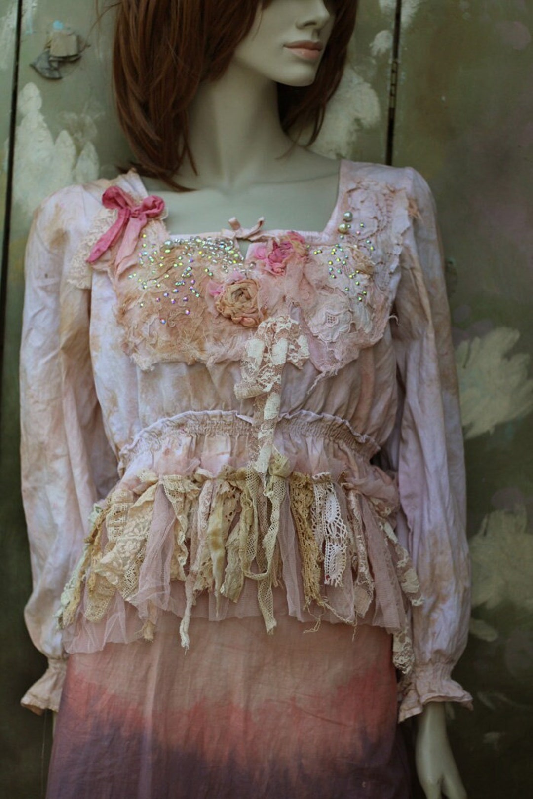 Fleursboheme Boho Top 'vintage Romantic" Hand Dyed Embellished Cotton ...