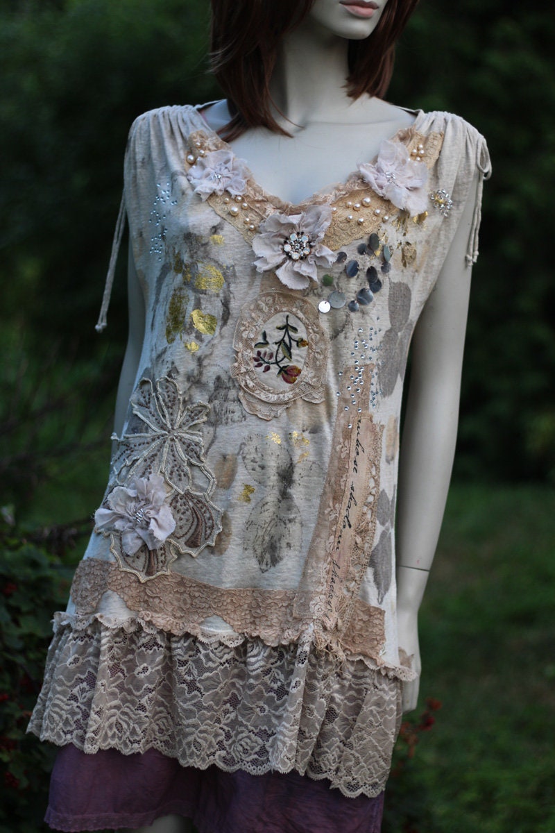 Eco Dyed/printed Artsy Linen Top of Leaves and Laces - Etsy