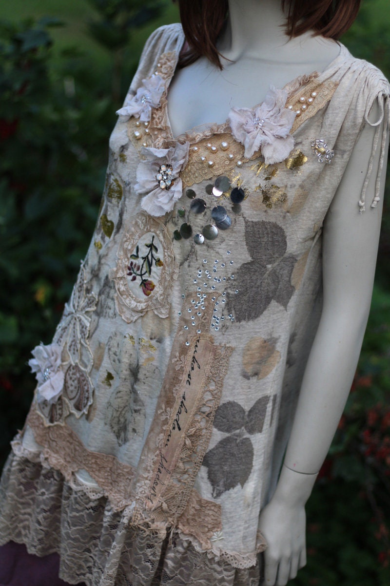 Eco Dyed/printed Artsy Linen Top of Leaves and Laces - Etsy