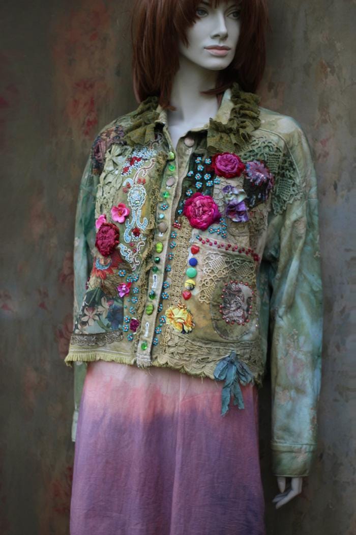 Boho Artsy Jacket: Vintage Collage, Embroidered & Beaded, Oversized Fit ...