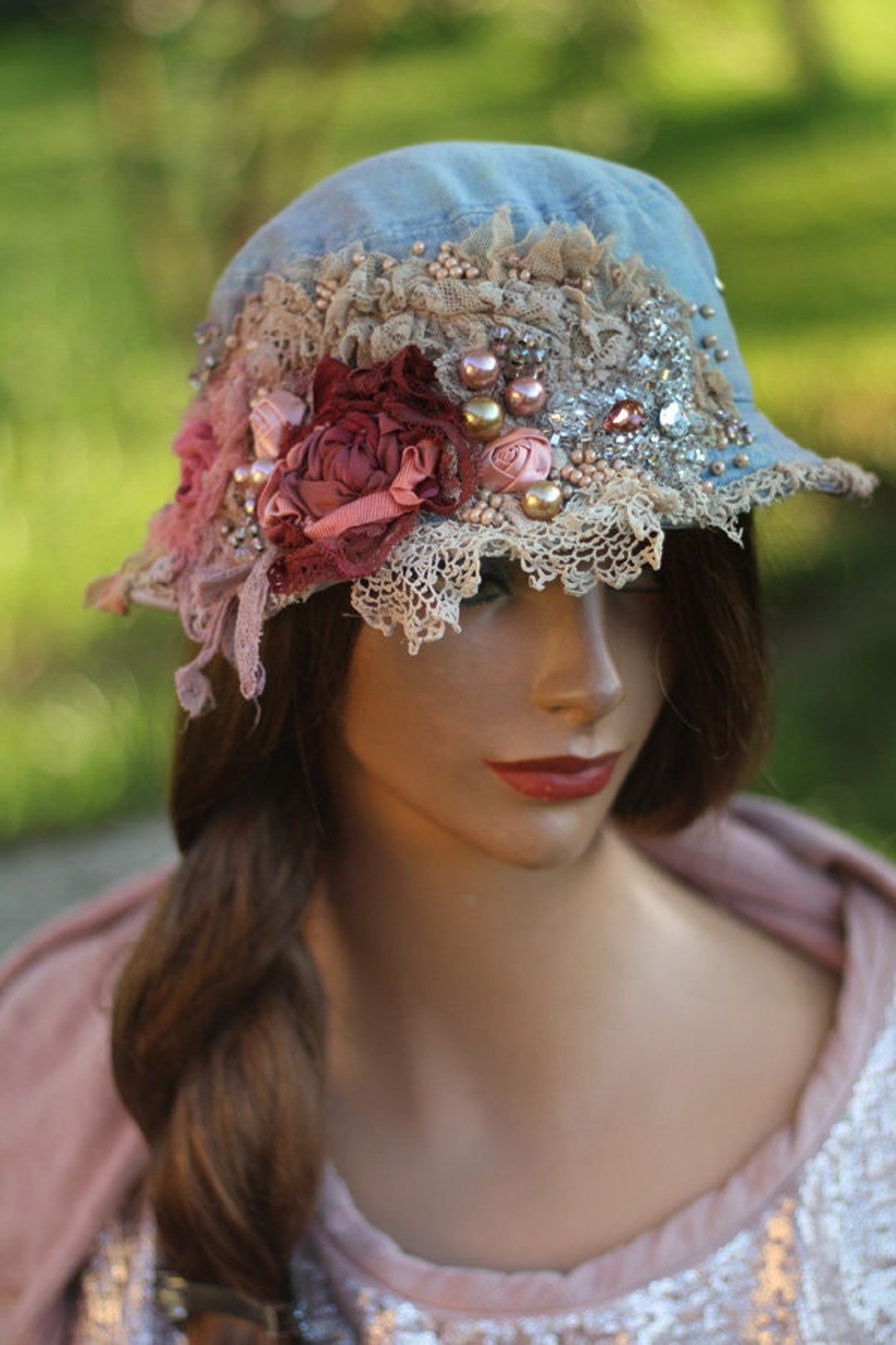 Artsy Boho Bucket Hat With Vintage Laces, fleurs Boheme Boho Hippie Hat ...