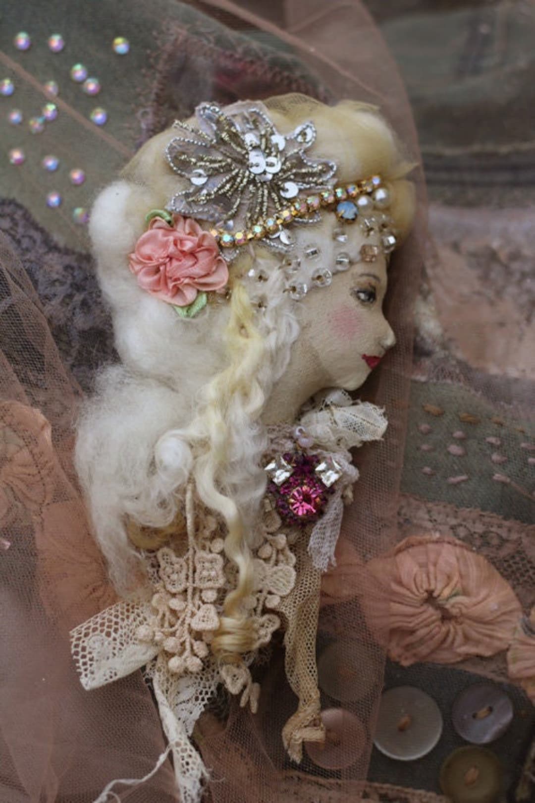 Artsy Pendant/brooch rococo Doll Mixed Media Doll - Etsy