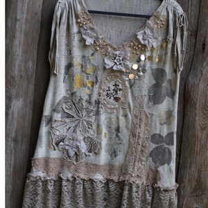 Eco Dyed/printed Artsy Linen Top of Leaves and Laces Vintage/antique ...