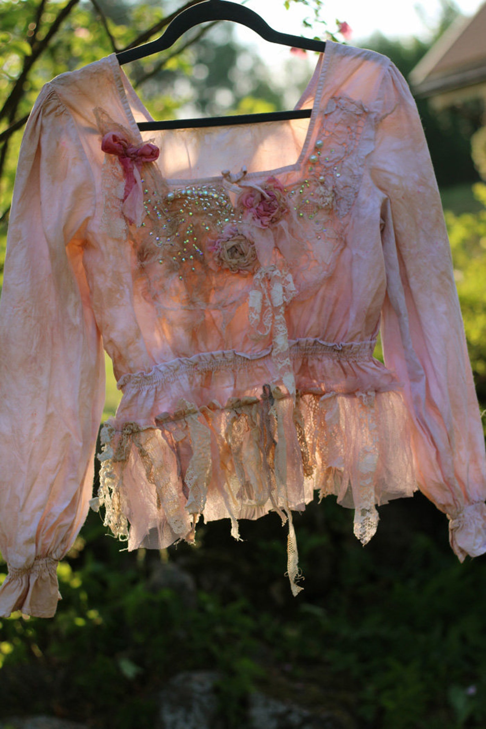 Fleursboheme Boho Top 'vintage Romantic Hand Dyed Embellished Cotton ...