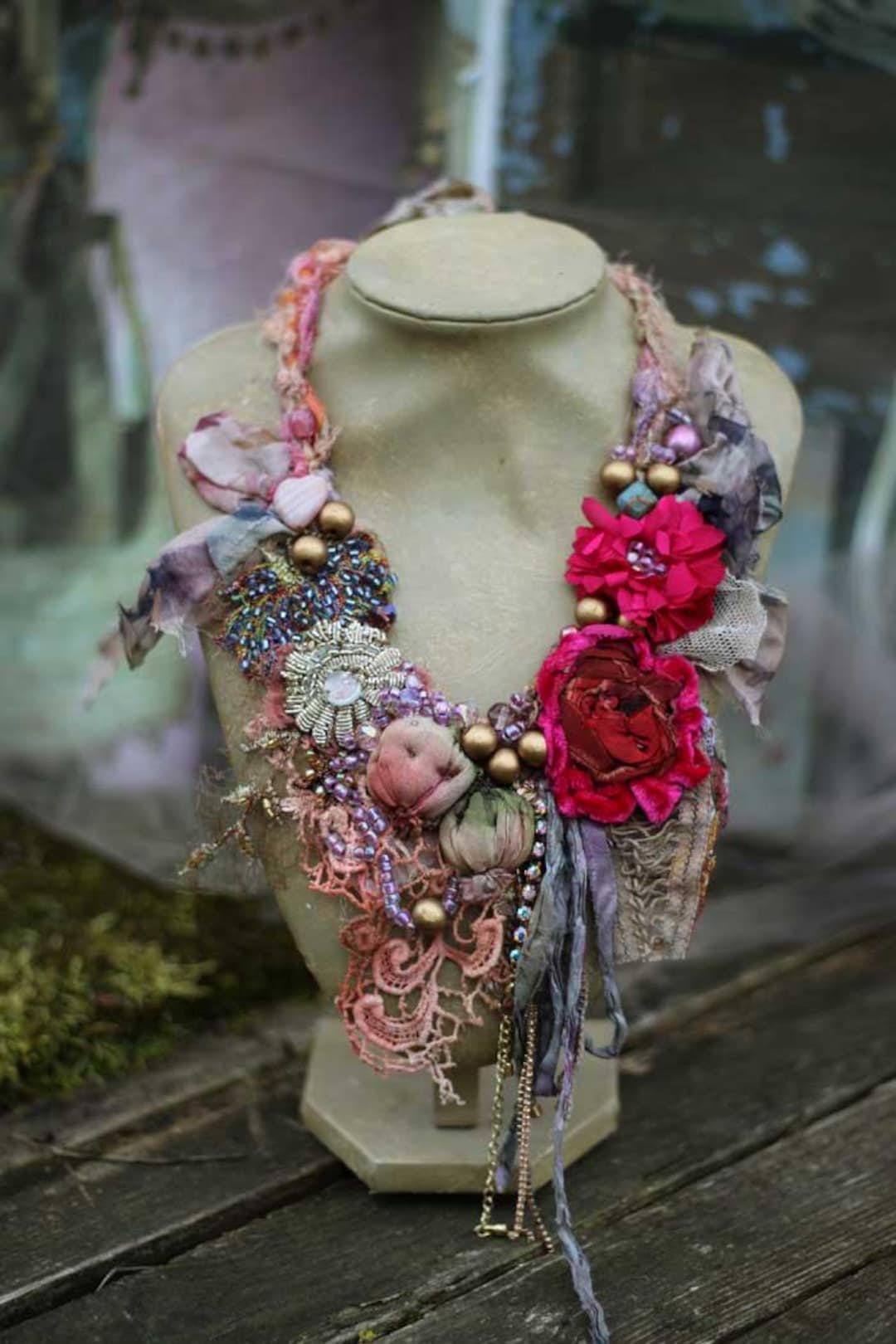 Light Textile Necklace "boho Summer" With Vintage Salvaged Textiles ...