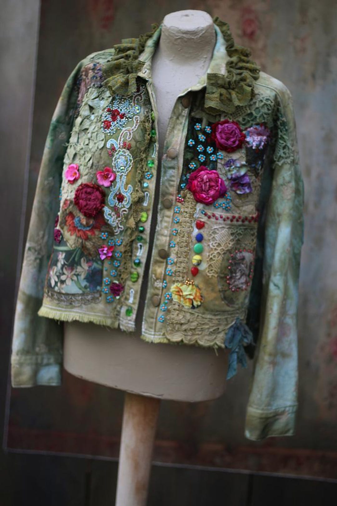 Boho Artsy Jacket: Vintage Collage, Embroidered & Beaded, Oversized Fit ...