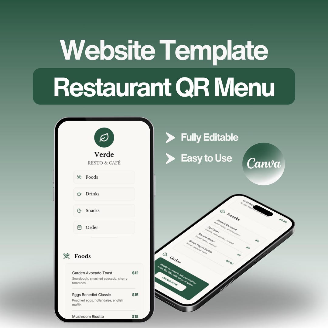 Editable QR Code Restaurant Menu Website Template for Canva, Digital ...