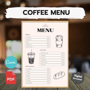 Coffee Shop Menu, Drink Menu, Coffee Menu Template, Canva Menu Design ...