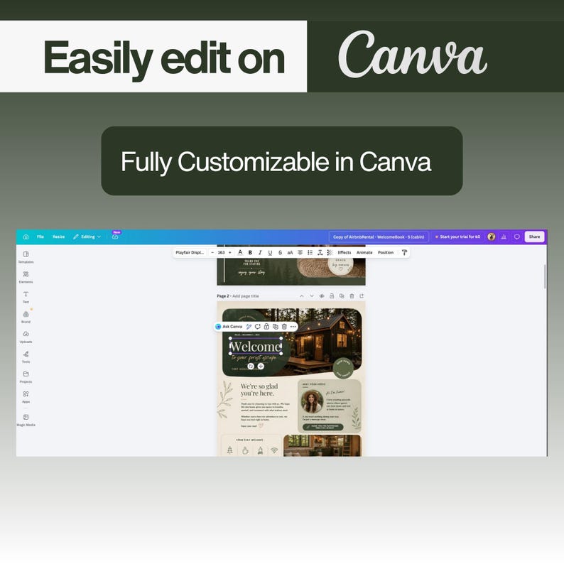 Tiny House Welcome Book Template | Editable Canva Guest Guide | Cabin ...