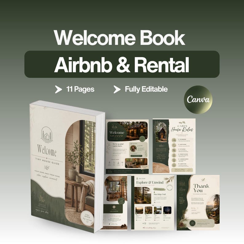 Tiny House Welcome Book Template | Editable Canva Guest Guide | Cabin ...