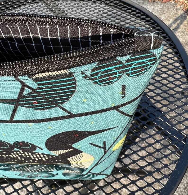 Loon and Chicks Print Lined Gussetted Zipper Bag Hand Sewn Ready to ...