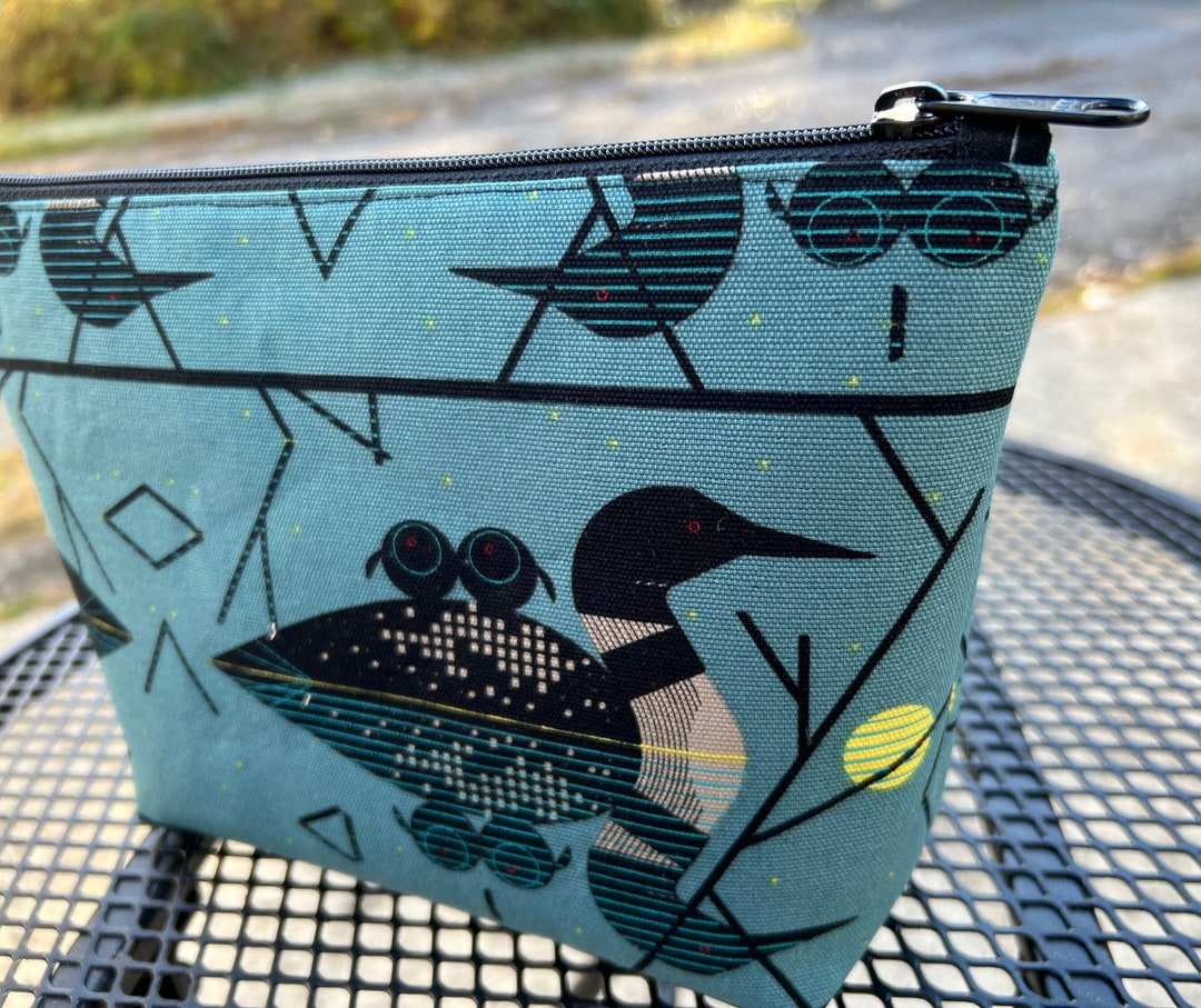 Loon and Chicks Print Lined Gussetted Zipper Bag Hand Sewn Ready to ...