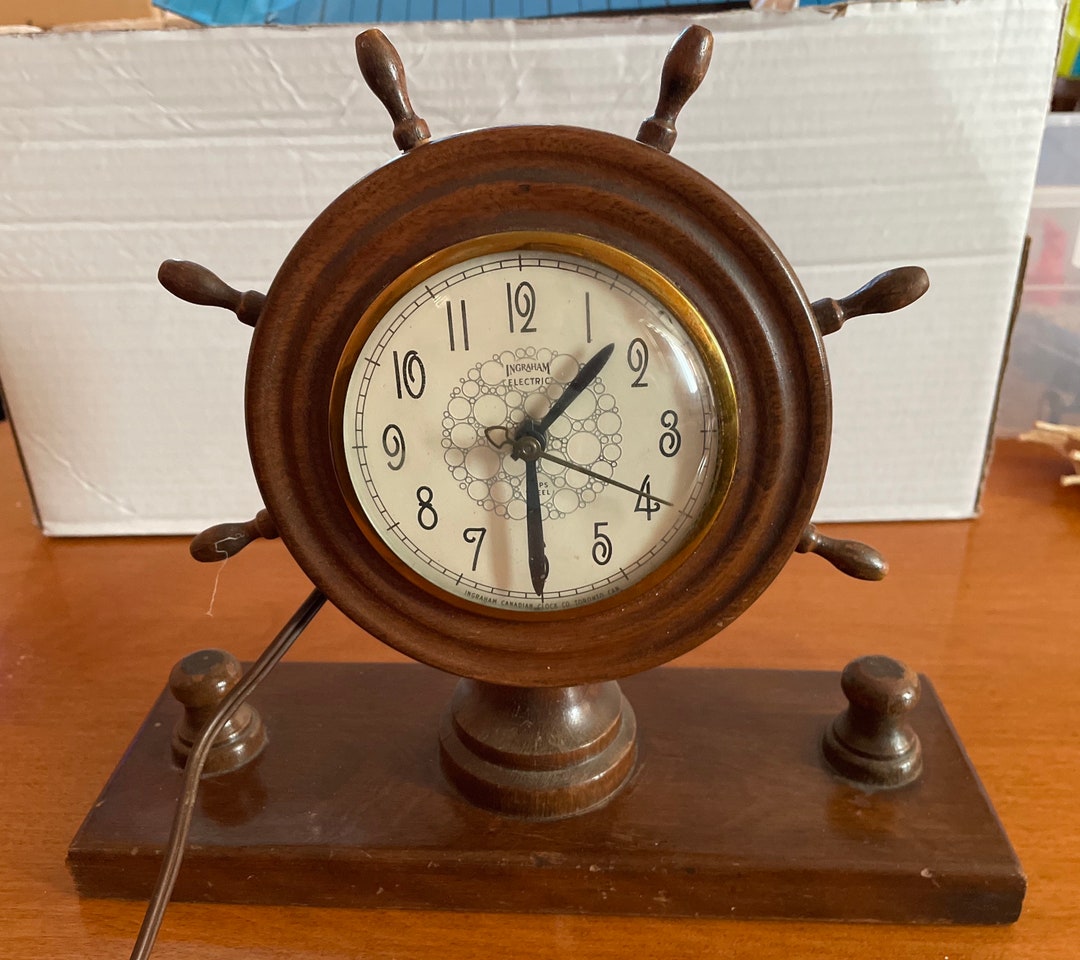 Vintage 1930s, 1940s Ingraham Electric Desk, Clock, Working,ships Wheel ...