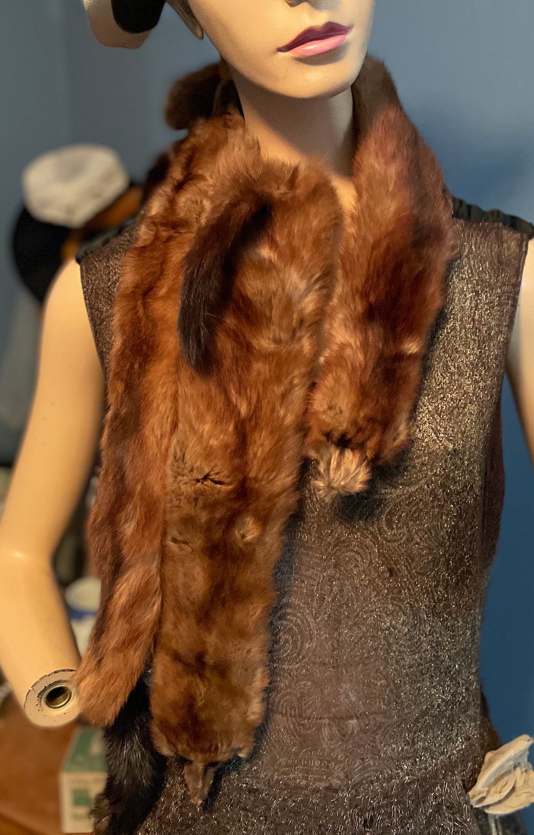 Vintage 1940s 3 Pelt Mink Stole Reddish and Browns Glass Eyes - Etsy