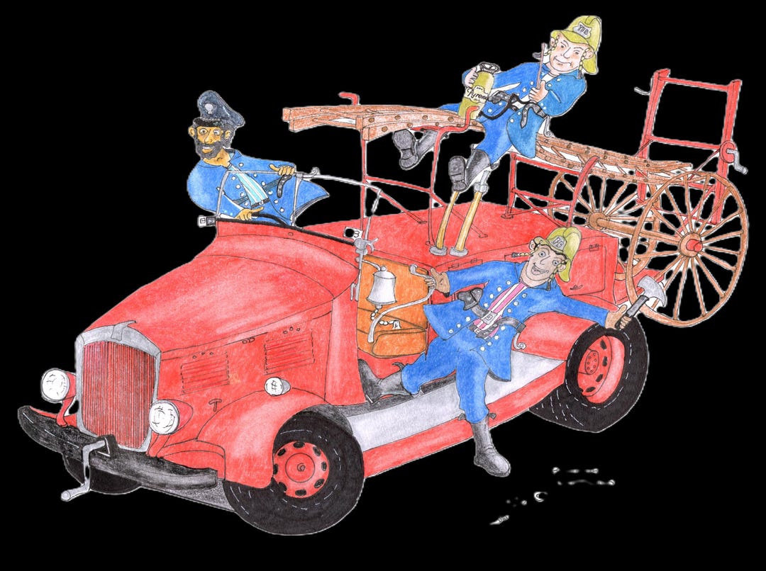 Vintage Firefighters Funny Quirky Fire Cartoon Adults Coloured Colored ...