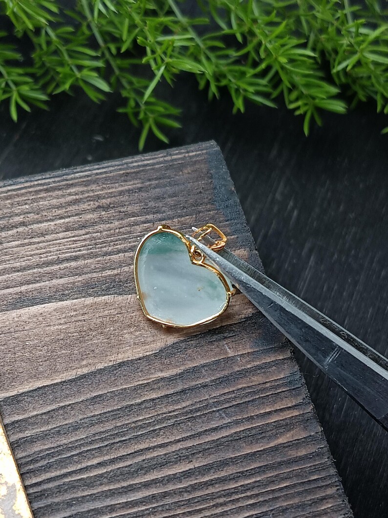 24K Gold Wrapped Jadeite Pendant | Glassy Green, Snowflake Texture - Etsy