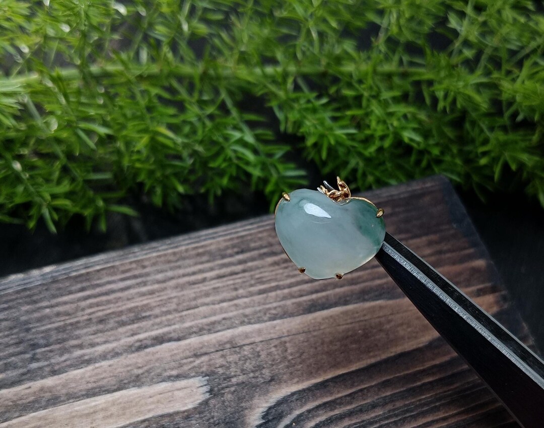 24K Gold Wrapped Jadeite Pendant | Glassy Green, Snowflake Texture - Etsy