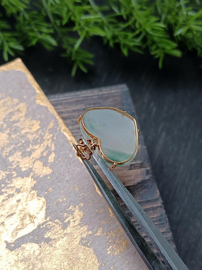 24K Gold Wrapped Jadeite Pendant | Glassy Green, Snowflake Texture - Etsy