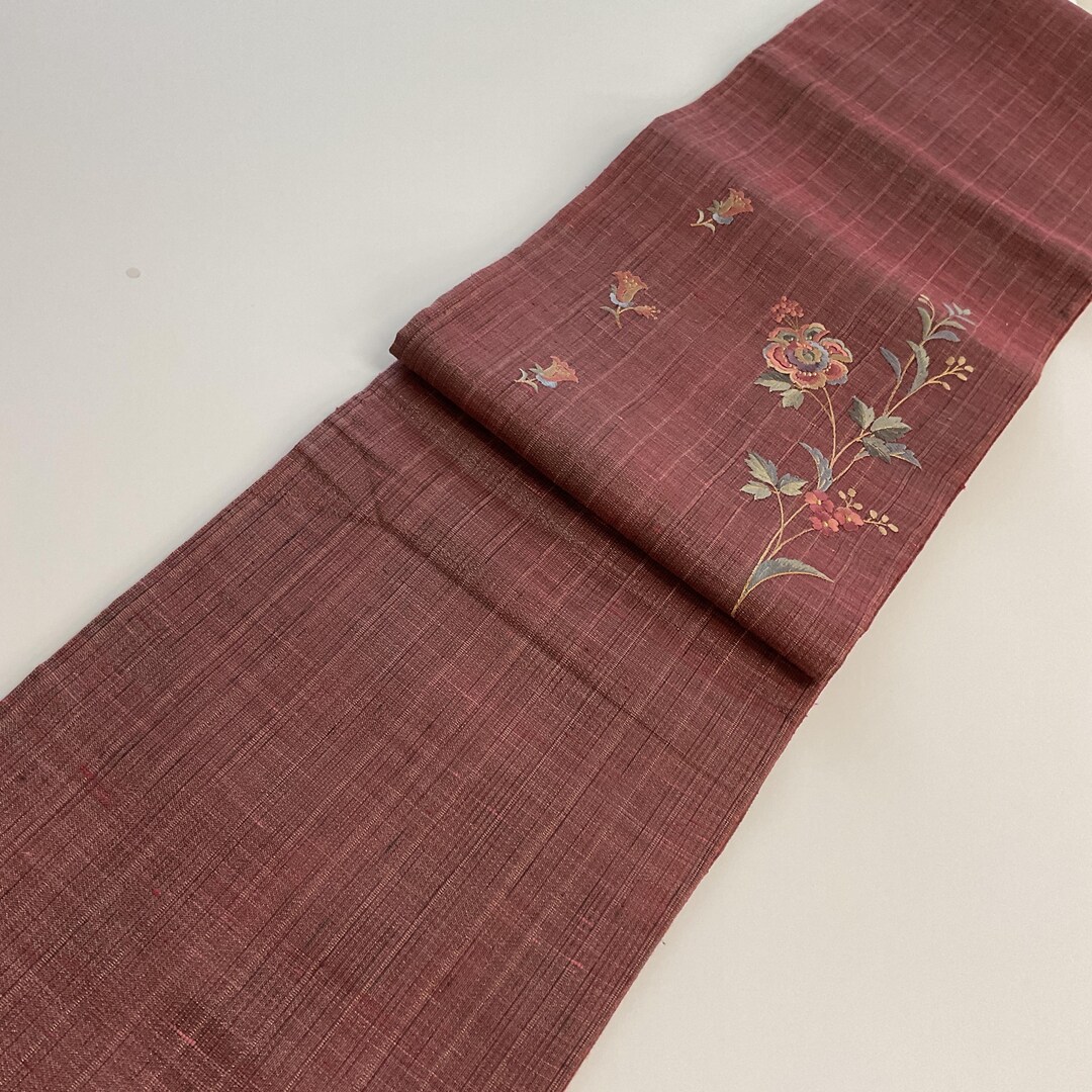 S145 Vintage Silk Kimono Fukuro-obi Belt : Pink Gold / Tsumugi Stripe ...