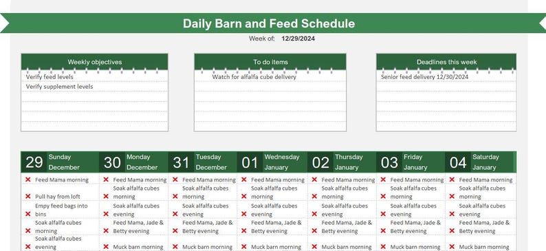 Daily Barn & Feed Schedule - Etsy